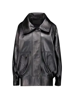 Balenciaga Leather Bomber Jacket - Black