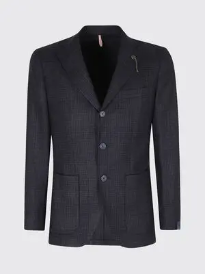 SANTANIELLO Single-breasted Blazer In Calfskin Leather With A Classic Tartan Pattern