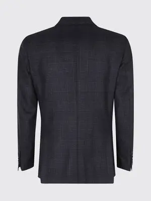 SANTANIELLO Single-breasted Blazer In Calfskin Leather With A Classic Tartan Pattern