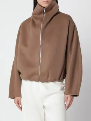 Almada Label Short Wool Jacket With High Funnel Neck And Zip Closure