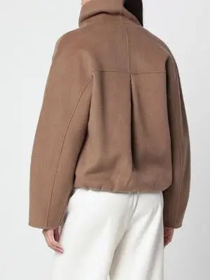 Almada Label Short Wool Jacket With High Funnel Neck And Zip Closure