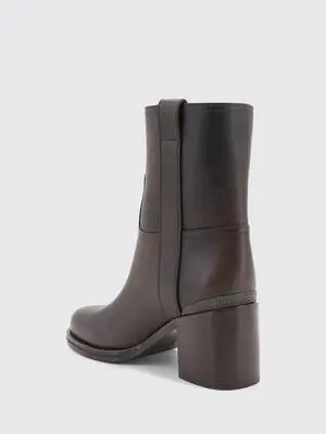 Brunello Cucinelli Leather Biker Boots With Monili And Medium Heel