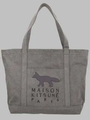 Maison Kitsuné Profile Fox Large Cotton Tote Handbag - Grey