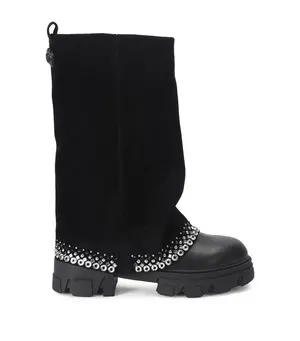 Kurt Geiger Suede Stomp Foldover Crystal Boots 50 - Black