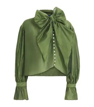 Polo Ralph Lauren Cotton-silk Tie-neck Blouse - Green