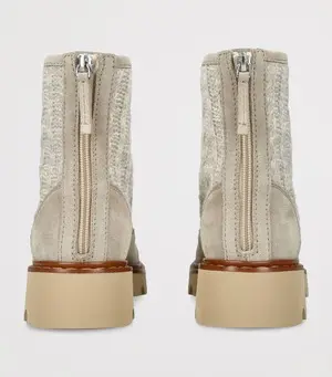 ROGER VIVIER Suede Knit Viv’ Rangers Truck Ankle Boots 20 - Beige