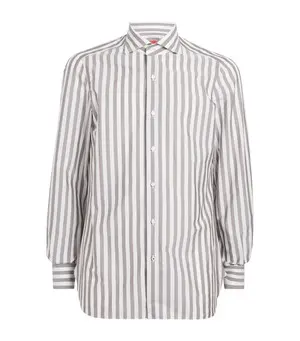 Isaia Cotton Stripe Dress Shirt - Brown
