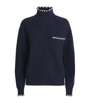 Sandro Wool Topstitch Stand-collar Sweater - Blue