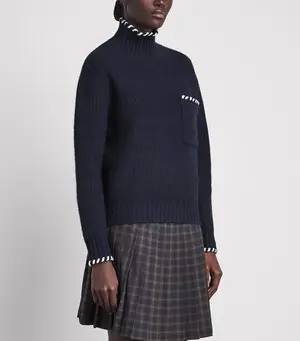 Sandro Wool Topstitch Stand-collar Sweater