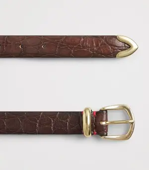 Eleventy Croc-embossed Leather Buckle Belt