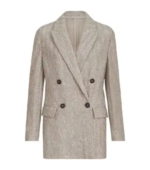 Brunello Cucinelli Wool-blend Dazzling Chevron Blazer - Beige