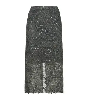 Brunello Cucinelli Sequin-embellished Lace Skirt - Grey