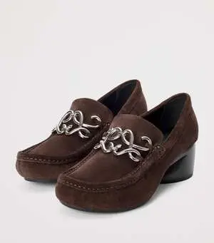 Loewe Leather Oval Double L Heeled Loafers 45