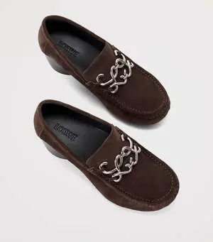 Loewe Leather Oval Double L Heeled Loafers 45
