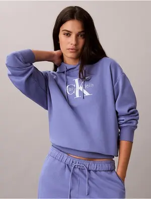 Calvin Klein Calvin Klein Rhinestone Monologo Fleece Hoodie Bleached Denim