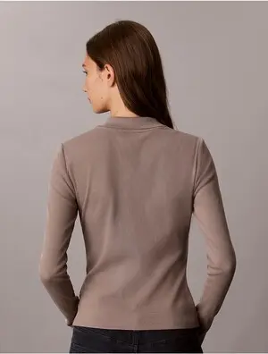 Calvin Klein Woven Monologo Long Sleeve Polo Shirt - Cinder