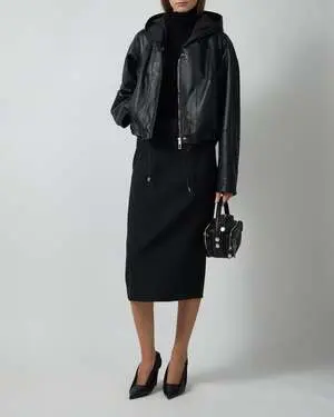 Sportmax Jacket Leather Bomber Hood - Black