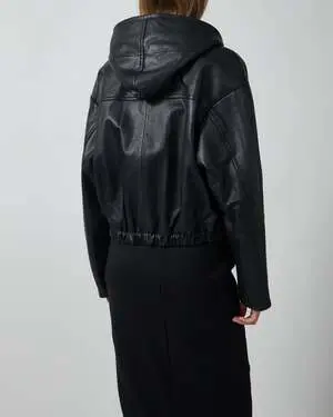 Sportmax Jacket Leather Bomber Hood - Black