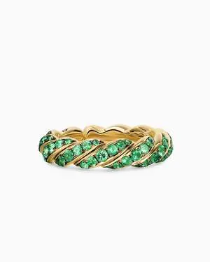David Yurman Sculpted Cable Flex® Ring In 18k Yellow Gold With Orange Sapphires Emerald