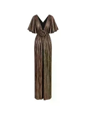 ROSERRY Florence Pleated Floral-appliqué Maxi Dress - Brown