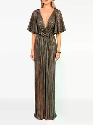 ROSERRY Florence Pleated Floral-appliqué Maxi Dress