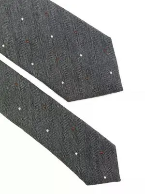 Corneliani Herringbone-patterned Polka-dot Tie