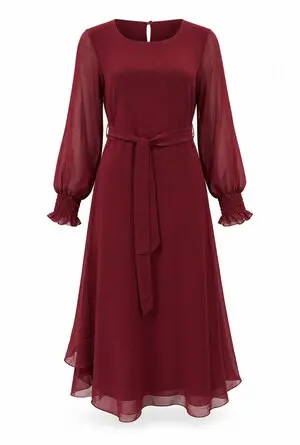JAMES LAKELAND Burgundy Belted Midi Dress - Red