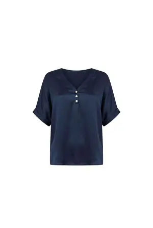JAMES LAKELAND Navy Button Detail Relaxed Fit Top