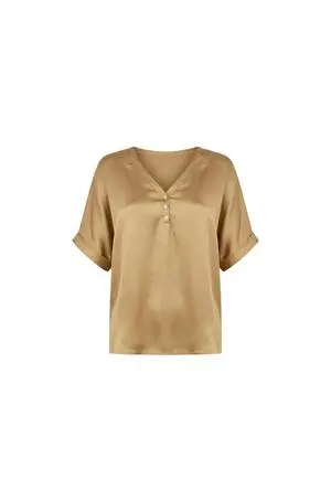 JAMES LAKELAND Neutrals Camel Button Detail Relaxed Fit Top - Beige