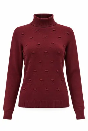 JAMES LAKELAND Burgundy Floral Roll Neck Jumper - Red