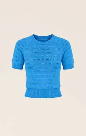 SACHA DRAKE Eyelet Knit Top In Sky