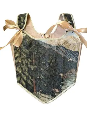 STASHE Pine Forest Vintage Tapestry Lace-up Corset Top