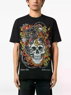 Philipp Plein Round-neck T-shirt Panther-skull Strass