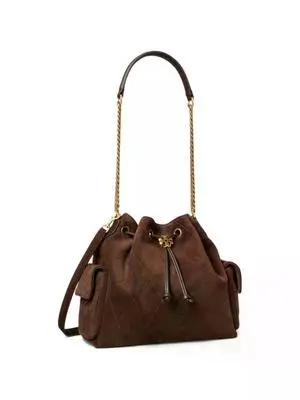 Tory Burch Charlie Quilted Suede Drawstring Shoulder Bag
