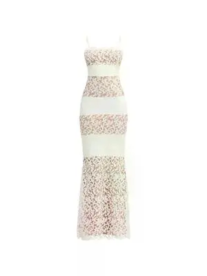 Herve Leger Marielle Guipure Lace-overlay Bandage-knit Maxi Dress - Neutrals