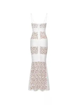 Herve Leger Marielle Guipure Lace-overlay Bandage-knit Maxi Dress - Neutrals