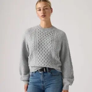 LEVI'S Jolie Cable Crewneck Sweater - Mid Heather Grey