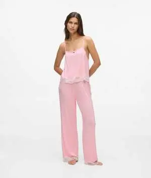 Karl Lagerfeld Signature Lace-trim Pajama Set - Pink Lady