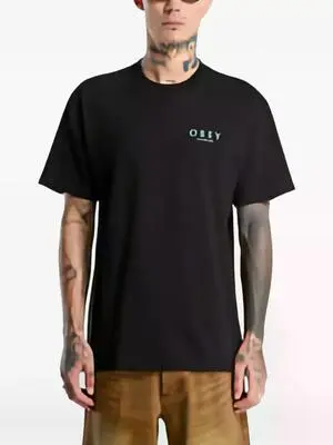 Obey Logo-print Floral-print T-shirt - Black