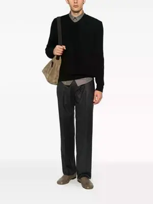LUIGI GENTILE Ribbed-knit V-neck Sweater - Black