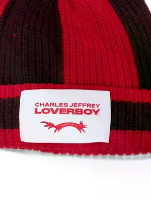 CHARLES JEFFREY Striped Pompom Beanie Hat