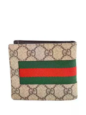 Gucci Web Bifold Wallet Gg Coated Canvas Small Wallets - Brown