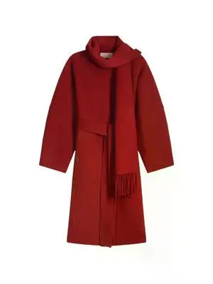 Vanessa Bruno Helie Belted Scarf-detail Single-breasted Coat - Red