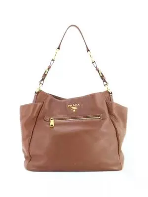Prada Side Pocket Zip Vitello Daino Large Hobo Bag - Brown