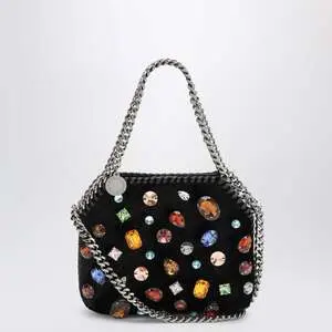 Stella McCartney Falabella Tiny Shoulder Bag In Velvet With Crystals - Black
