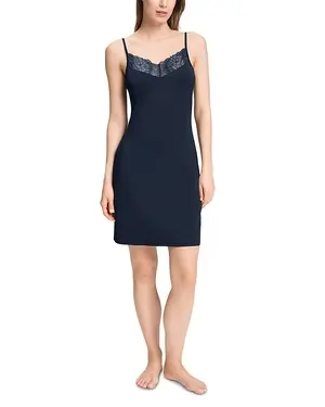 Hanro Azelia Bodydress Lace Trim Chemise - Deep Navy