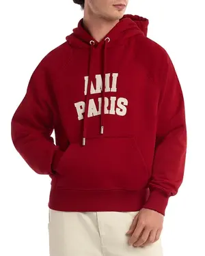 AMI Paris Embroidered Hoodie - Ruby Red/ivory
