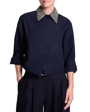 TWP New Chapter Crystal Collar Cotton Top - Midnight