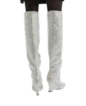 Balmain Wedge Thigh-high Satin Boots With Crystals