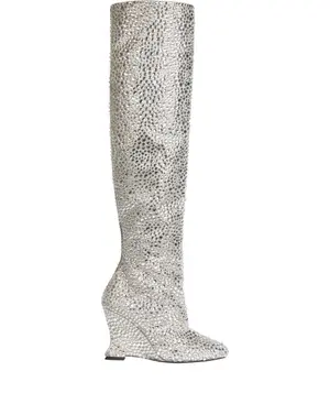 Balmain Wedge Thigh-high Satin Boots With Crystals